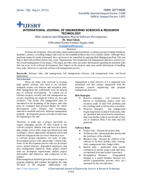 Pdf Risk Analysis And Mitigation Plan In Software Development