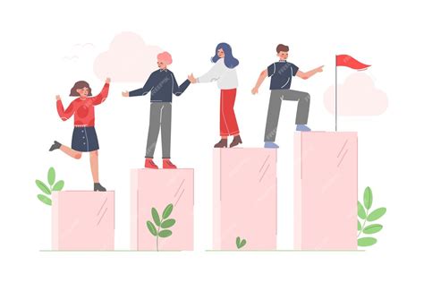 Premium Vector People Climbing Up To The Goal Helping Each Other Moving Up Motivation Concept