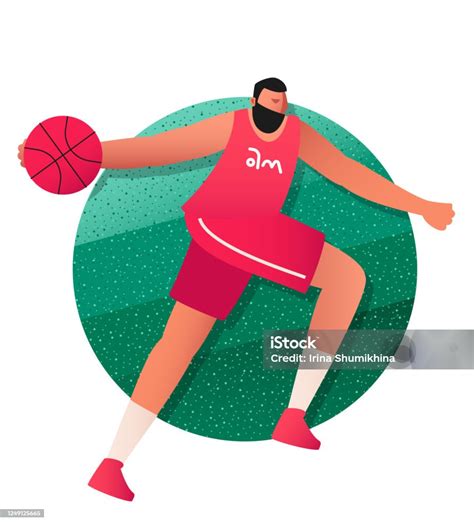 티셔츠와 반바지를 입은 운동 선수 선수가 공을 던지다 농구 볼 벡터 일러스트와 올림픽 스포츠 게임 Championship에 대한 스톡 벡터 아트 및 기타 이미지 Istock