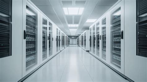 Empty Server Room With Rows Of Computers And Network Cables Clean And Hightech Environment