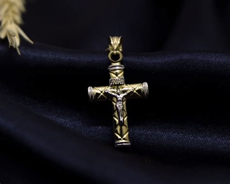 14k Solid Gold Crucifix Pendant Religious Christening T Etsy