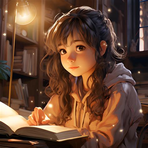 Cute Anime Girl Reading Book With Warm Light 3 Hi Res Jpeg Etsy