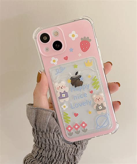 핑크리어카 핑크 딸기 그린 아이폰 카드 투명 실리콘 젤리 지갑 핸드폰 휴대폰 애플 폰 우정 커플 선물 케이스 아이폰케이스 7 8 X Xr 11 프로 12 미니 13 14
