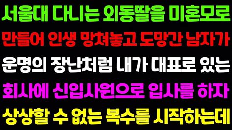 【실화사연】 서울대 다니는 외동딸을 미혼모로 만들어 인생 망쳐놓고 도망간 남자가 운명의 장난처럼 내가 대표로 있는 회사에 신입사원으로 입사를 하자 상상할 수 없는 복수를
