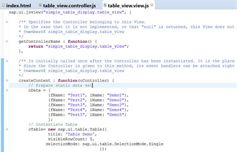 UI5 Table In View SAPCODES