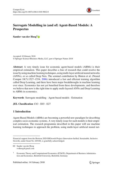 Pdf Surrogate Modelling In And Of Agent Based Models A Prospectus