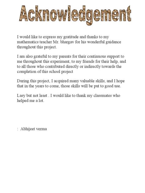 Acknowledgement For Project Pdf