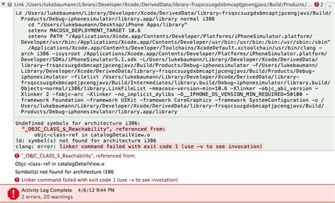Objective C Apple Mach O Linker Id Error With Reachability Stack