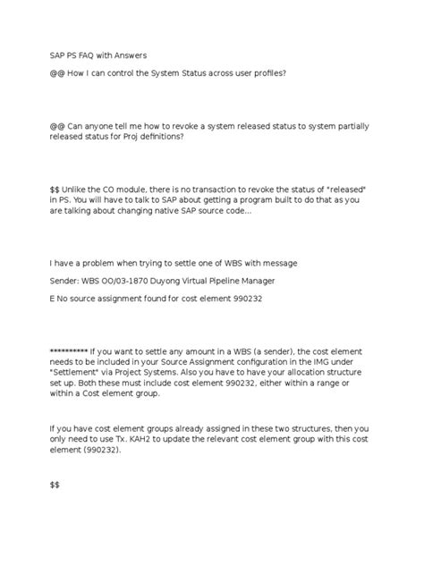 Sap Ps Faq With Answers Pdf Revenue Business