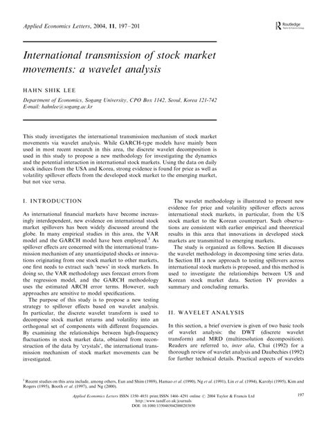 Pdf International Transmission Of Stock Market Movements A Wavelet