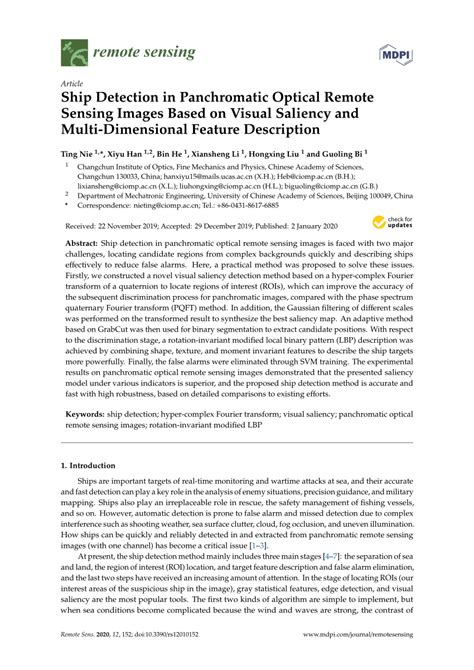 Pdf Ship Detection In Panchromatic Optical Remote Sensing Images