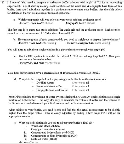 Solved 12 12 Marks You Need To Prepare A Carbonate Buffer