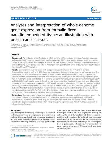 Pdf Analyses And Interpretation Of Whole Genome Gene Expression From
