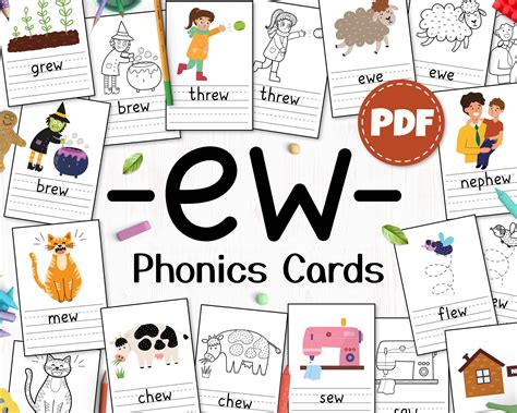 Ew Phonics Sound Flash Cards Ew Digraph Printable Flashcards