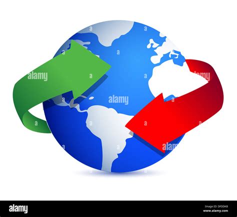 Globe Illustration With Arrows Around Over White Stock Photo Alamy