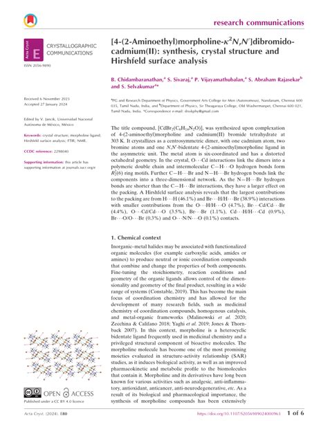 Pdf 4 2 Aminoethylmorpholine κ 2 N N ′ Dibromidocadmiumii
