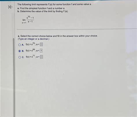 solved the following limit represents f a ﻿for some