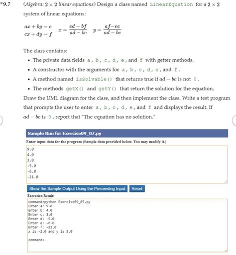 solved 9 7 algebra 2 x 2 linear equations design a class