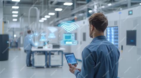 A Businessman Interacting With Internet Of Things Iot Devices In A Modern Office Premium Ai