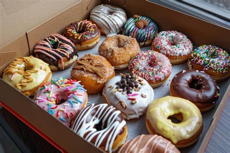 Premium Photo Assorted Donuts In Decorative Box