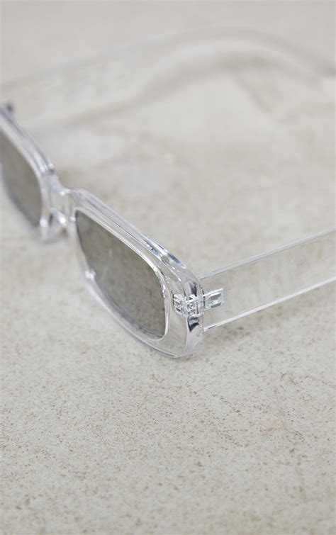 Clear Crystal Silver Mirrored Curved Rectangular Sunglasses