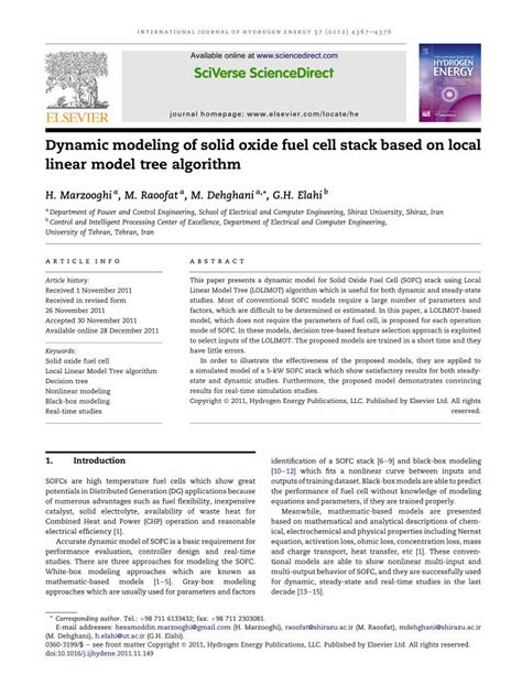 pdf dynamic modeling of solid oxide fuel cell stack based on local