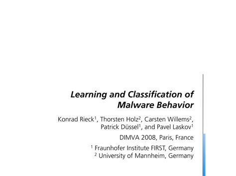 Pdf Learning And Classification Of Malware Behavior · Learning Based