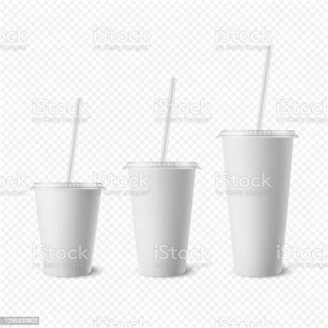 벡터 3d 사실적인 백서 일회용 컵 세트 뚜껑 음료용 짚 음료 분리 음료 커피 소다 차 칵테일 밀크 쉐이크 주스 모형을 위한