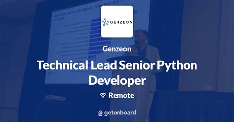 Technical Lead Senior Python Developer At Genzeon Remote Work From Home Get On Board