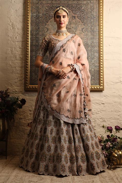 Buy Prisho Peach Hexagon Pearl Lehenga Set Online Aza Fashions