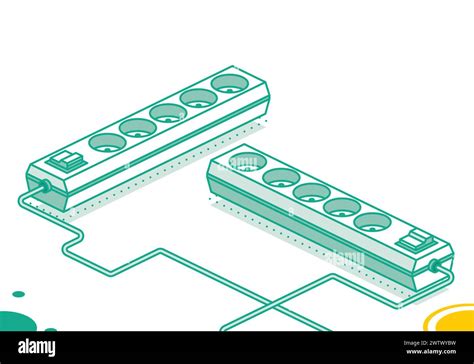 Electrical Power Socket Strip Vector Illustration Isometric Outline Concept Two Objects