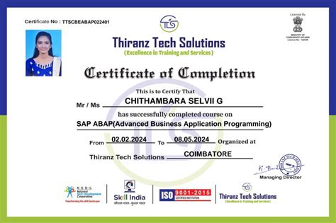 Completed Sap Abap Course Chithambara Selvii G Posted On The Topic