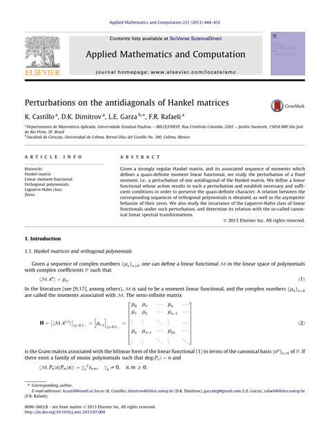 Pdf Perturbations On The Antidiagonals Of Hankel Matrices