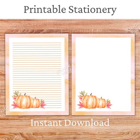 Pumpkin Writing Paper Fall Stationery Set Digital Stationery Autumn