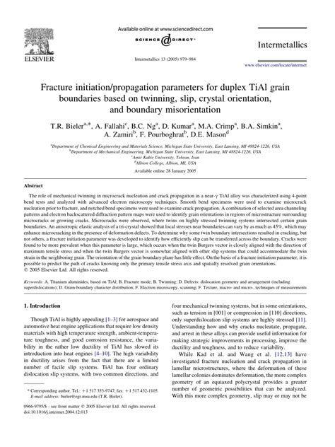 Pdf Fracture Initiationpropagation Parameters For Duplex Tial Grain