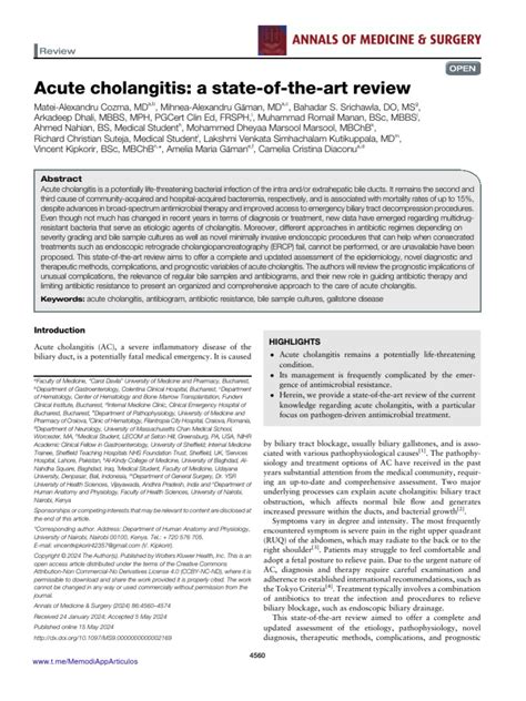 Acute Cholangitis Annals Of Medicine 2024 Pdf