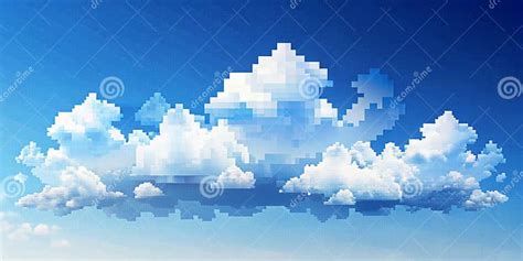 Abstract Shape Of Pixel Clouds On Sky Background Ai Generative Stock