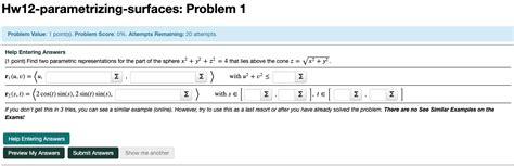 solved hw12 parametrizing surfaces problem 1 problem value