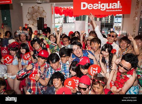 Tokyo Japan Th June Customers Pose For The Cameras During The Seminaked In Red