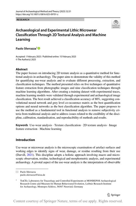 Pdf Archaeological And Experimental Lithic Microwear Classification