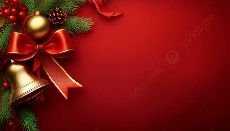Christmas Red Background With Bell And Ribbon Christmas Red