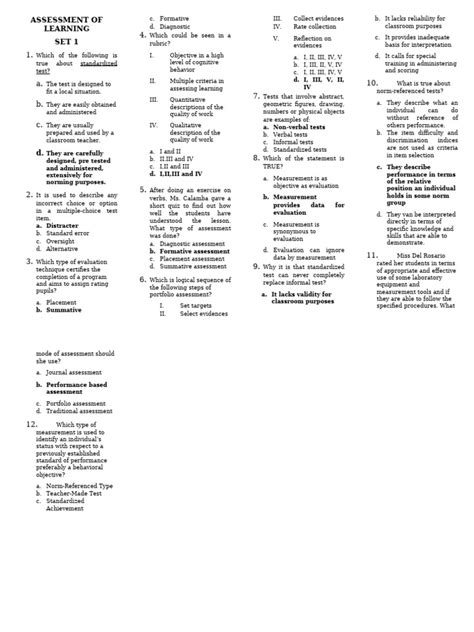 P 2 Assessment Of Learning Set 1 5 Exam Pdf