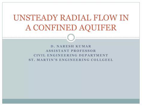 Unsteady Radial Flow In A Confined Aquifer Nonequilibrium Well Pumping Equation Pptx