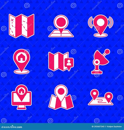 Set Folded Map With Location Marker Route Radar Monitor Location House Map Pin And Icon