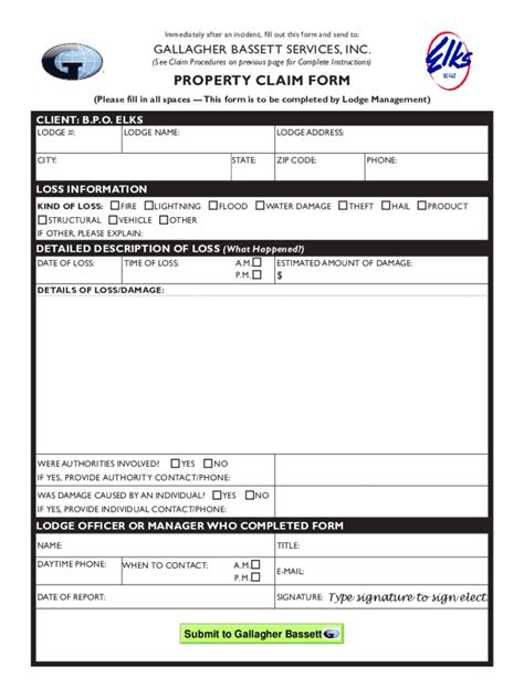 Property Claim Form Blank Fillable Template Fill Out Print
