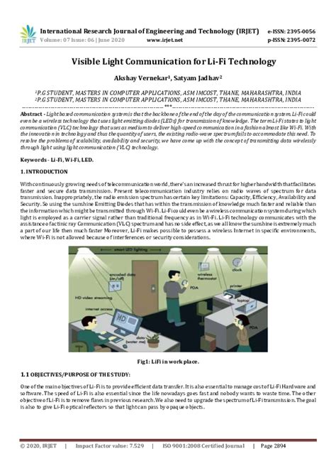 Pdf Visible Light Communication For Li Fi Technology