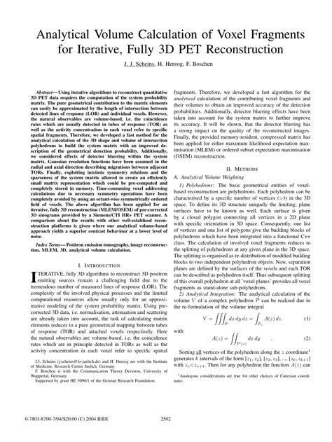 Pdf Analytical Volume Calculation Of Voxel Fragments For Iterative