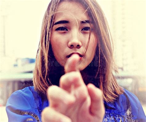 Close Up Beautiful Asian Women Smile Portrait On Watercolor