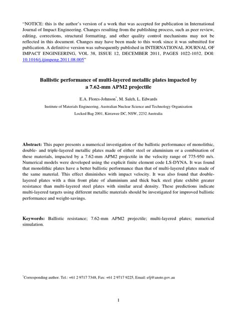Ballistic Performance Of Multi Layered Metallic Pl Pdf Computer Simulation Simulation