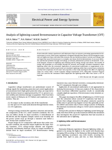 Pdf Analysis Of Lightning Caused Ferroresonance In Capacitor Voltage Transformer Cvt